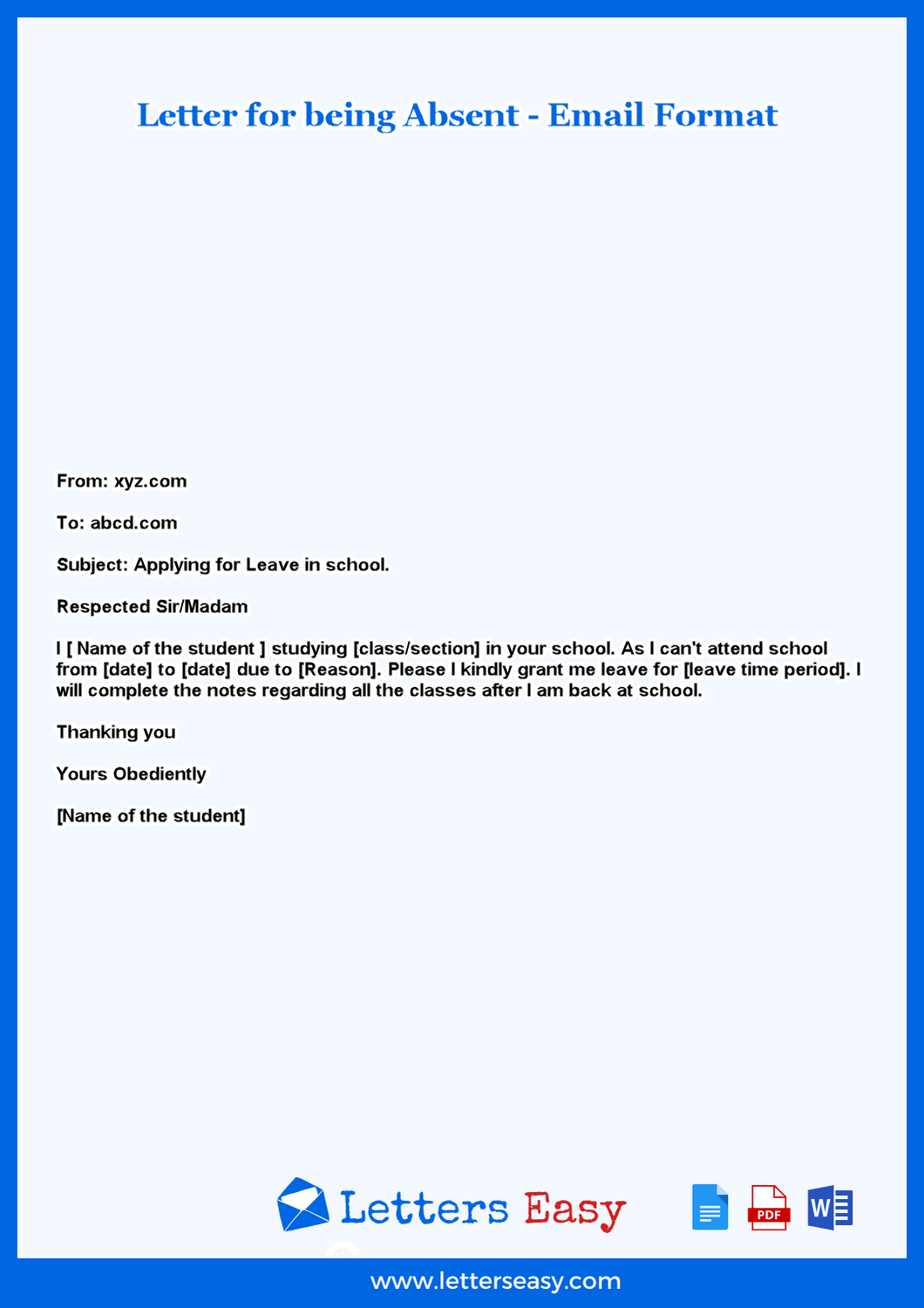 20+ School Leave Letter Format - Asking for Leave, Templates - Letters Easy
