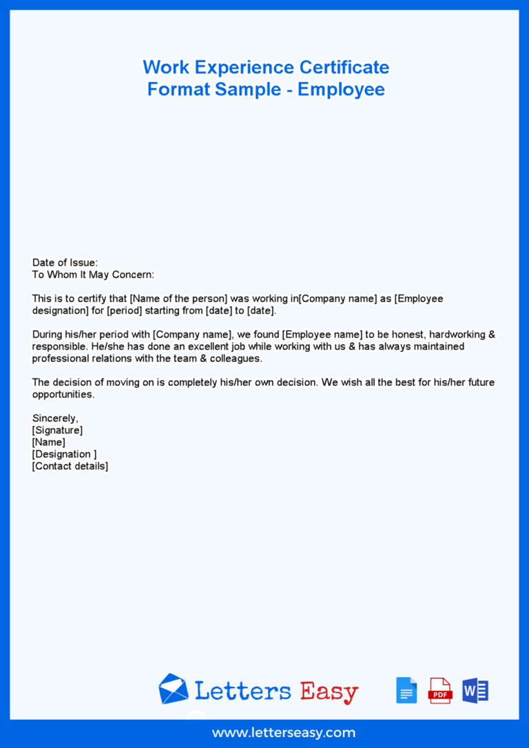 10+ Experience Certificate Letter Format - Example Templates & Tips ...