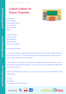 20+ Leave Letter to Class Teacher - How to Write, Format, Examples ...