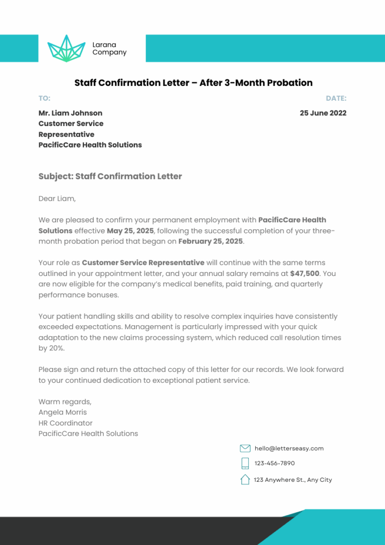 25+ Staff Confirmation Letter Examples, Sample Templates, Format & How ...